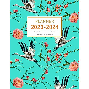 Planner 2023-2024: 8.5 x 11 Weekly and Monthly Organizer from June 2023 to May 2024 | Traditional Japanese Bird Flower Design Turquoise