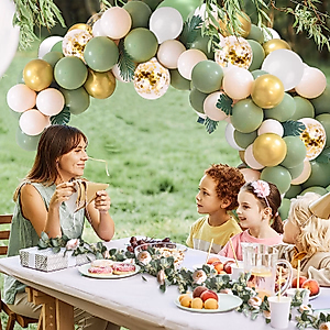 pugkloy 6.56ft Artificial Eucalyptus Garland with Fake Rose Flower Vine Seeded Eucalyptus Leaves and Sage Green Blush Nude Balloons, for Wedding Baby Bridal Shower Birthday Safari Party Decorations