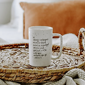 Sweet Water Decor Inspirational Coffee Mugs | Cute Motivational 16oz Ceramic Style Scripture Coffee Cup | Microwave and Dishwasher Safe | Encouraging Religious Gift (Be Strong and Courageous)