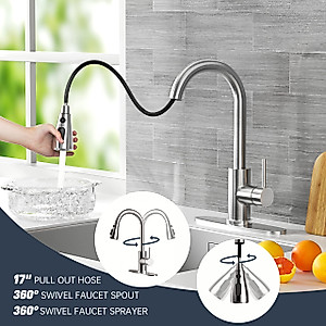 Kitchen Faucet with Pull-Down Spray Single Handle high arc Commercial Stainless Steel Brushed Nickel Kitchen Sink Faucet with Deck Suitable for bar Laundry RV Farmhouse (Brushed Nickel)