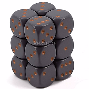 Chessex Manufacturing 16mm Opaque Dark Grey and Copper Plastic Polyhedral Dice Set-Dungeons and Dragons Dice Includes 12 Dice – D6 (CHX25620)