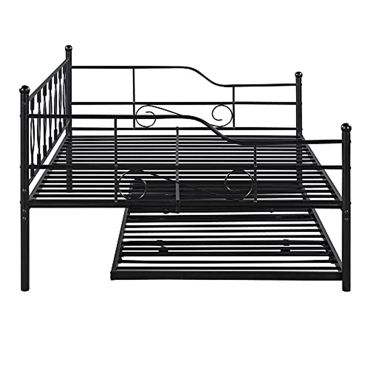 LUSPAZ Full Size Extendable Bed with Pop Up Trundle, Twin to King Daybed with Pull Out Trundle for Adults, Kids