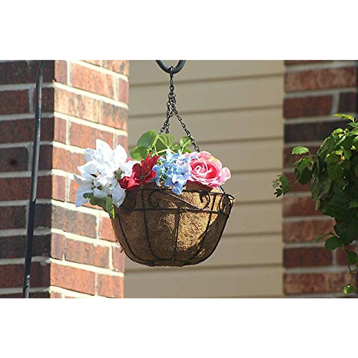 Ashman Metal Hanging Planter Basket with Coco Coir Liner Round Wire Plant Holder Chain Porch Decor Flower Pots Hanger Garden Decoration Indoor Outdoor Watering Hanging Baskets (4)