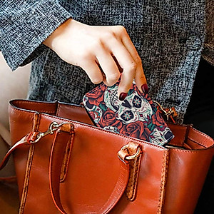 MOYYO RFID Credit Card Holder Case Vintage Sugar Skull Red Rose Leather Printed Zipper Card Case Wallet for Women Girls