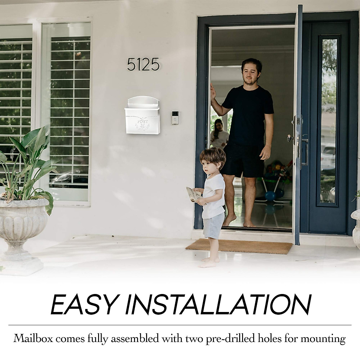 NACH Mailboxes for Outside Wall Mount, 11.5 x 5 x 13 inches, White Mailbox for Door, Waterproof Mailbox for Outside - The Chelsea Mailbox