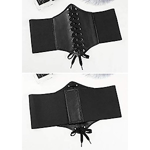 Glamorstar Corset Belt for Women Wide Elastic Tied Waspie Belts Lace-up Leather Waist Belts for Women Dresses 75cm Black