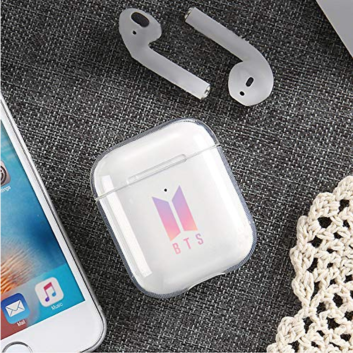 BTS Airpods Case Cute Clear Protective Cover Skin with Keychain for Girls BTS Merch Compatible with Apple Airpods 1&2