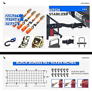 MKING Hitch Mount Cargo Carrier Folding Basket 60" X 20" X 6", 500 Lbs Capacity Tow Hitch Cargo Carrier with Net & Straps