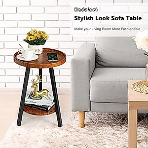 Hadulcet Small End Table with Charging Station, Small Side Table for Small Spaces, Small Nightstand Bedside Table, Small Round Side Tables Bedroom, Small Round End Tables Living Room, Small Table