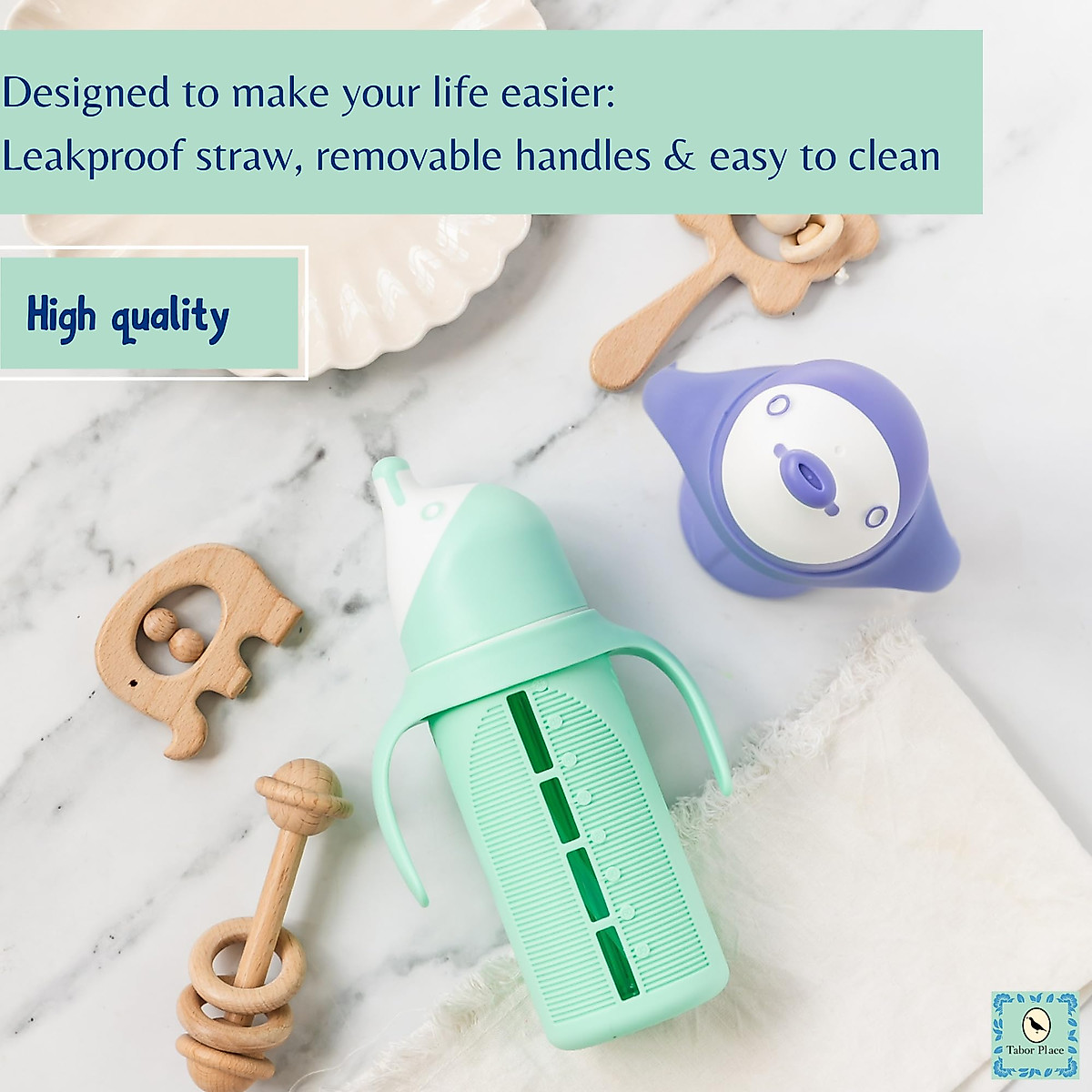 Set of 2 - Glass Sippy Cup for Toddlers - The Luca | Mint Green & Indigo Purple | Spill-Proof | Silicone Straw | 8 oz | Liquids Never Touch Plastic | Removable Handles…