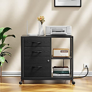 Himusi File Cabinet, Filing Cabinets for Home Office with Lock and USB Charging Port, 3 Drawer Wood File Cabinets for A4/Letter Size, Printer Stand with Storage