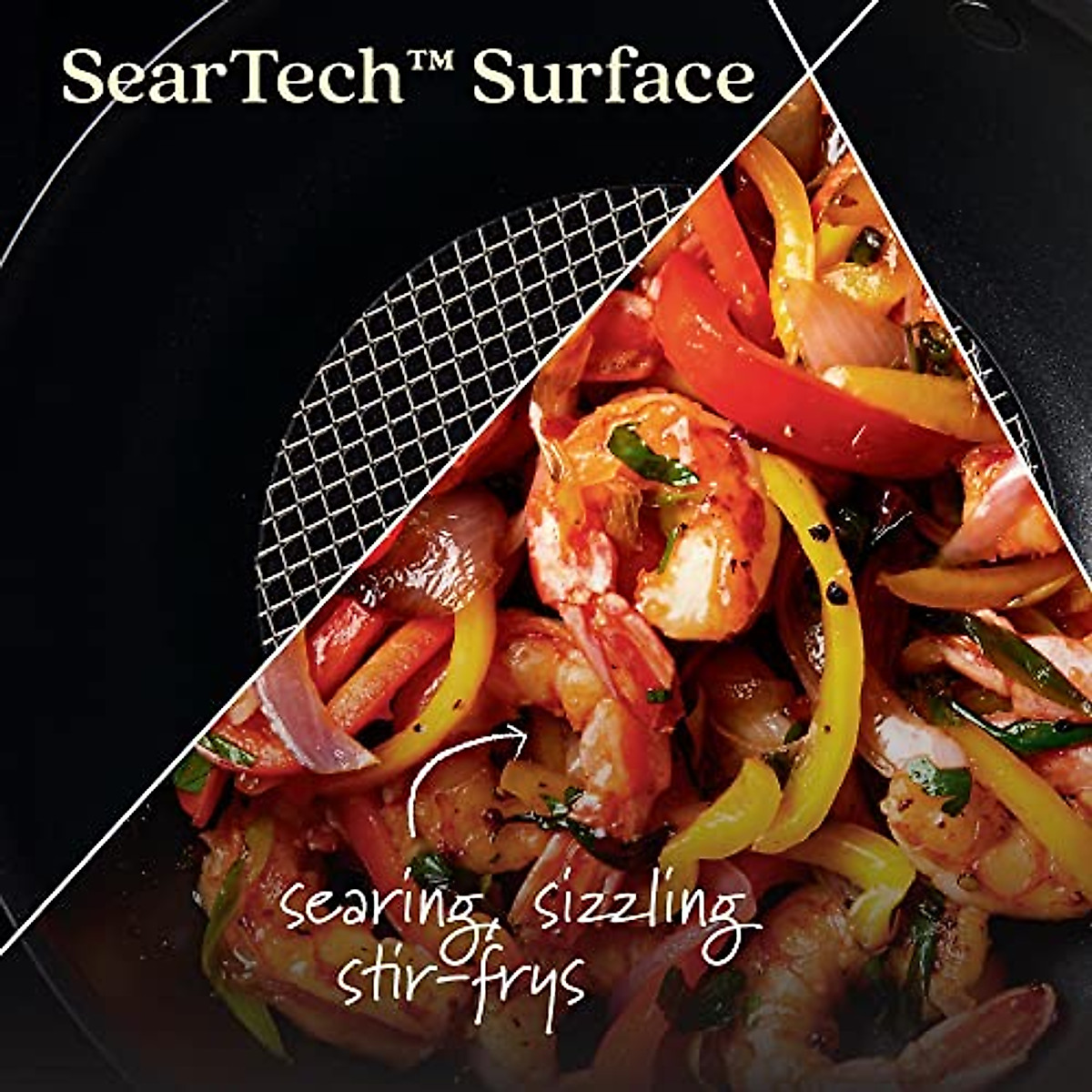 Anolon X SearTech Aluminum Nonstick Cookware Stir Fry Wok with Lid, 10-inch, Super Dark Gray