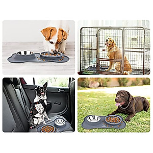Pecute Dog Bowl Slow Feeder Bloat Stop Pet Bowl Eco-Friendly Non-Toxic No Choking Healthy Design Bowl with No-Spill Non-Skid Silicone Mat Stainless Steel Water Bowl for Dogs Cats and Pets