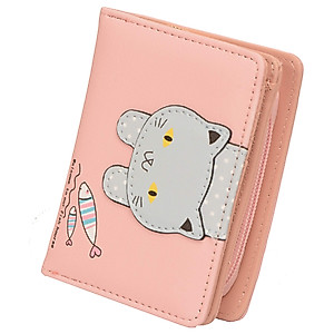 Ecohaso Wallets for Girls Women Purses for Teens Cute Cat Wallet Kitty Pattern Clutch Purse Coin Holder Card Organizer (Pink)