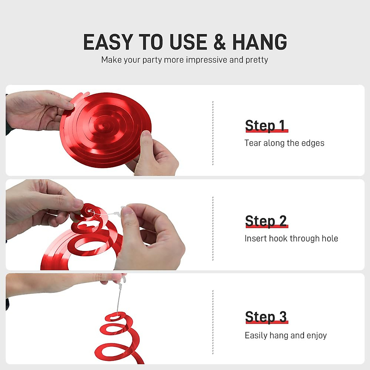 Quhora 36 Pcs Hanging Swirl Party Decorations, Sparkle Red Foil Ceiling Hanging Decorations for Birthday, Baby Shower, Engagement, Wedding, Anniversary, Graduation, Christmas, Thanksgiving