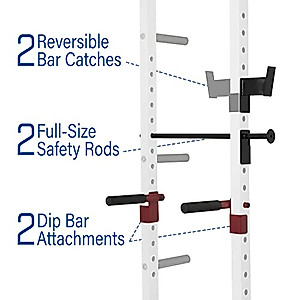 body power], 1st Gen Sturdy Deluxe Rack Cage with Accessories, Power Rack, Power Tower, Pull-Up Bar, Squat Rack, Attachments, Safety Bars, Built-in Floor-Mount Anchors, White, SMU6200