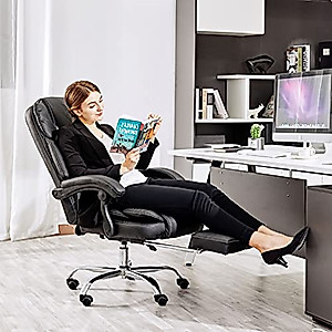 Executive Office Chair with Footrest-Ergonomic Design Computer Desk Chairs with Adjustable High Back Recliner Chair, Strong Metal Base, PU Leather, Black