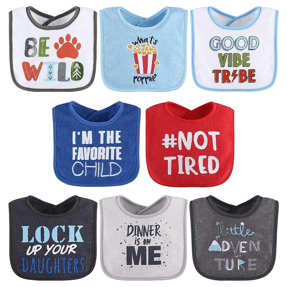 The Peanutshell Terry Bib Set for Baby Boys, 8 Pack Set for Feeding, Teething, Drooling