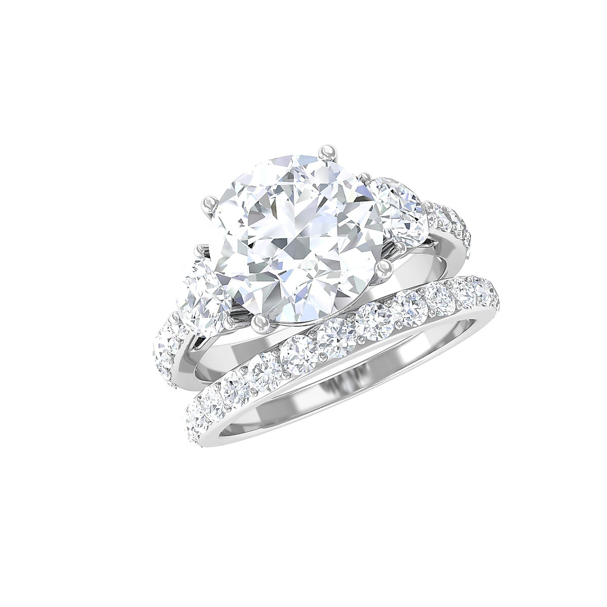 Rosec Jewels Certified Moissanite Engagement Ring Set, D-Vs1 Quality, 8mm Round Shape Moissanite Bridal Ring Set - Ideal For Wedding, 14K White Gold, Size:US 6.00