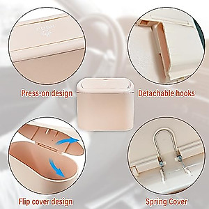 Kewucn Mini Car Trash Can Bin with Lid, Portable Auto Garbage Can with 15 PCS Trash Bags, Universal Hanging Leakproof Vehicle Organizer Storage for Car, Office, Bedroom, Home (Pink)