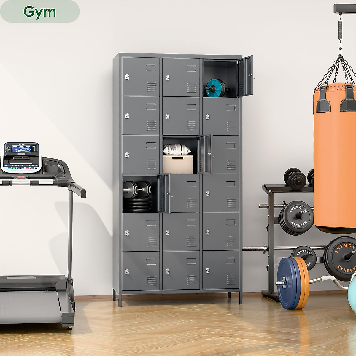 SUPEER Metal Lockers for Employees with 18 Door,Metal Storage Locker with Lock for School Garage Gym Office Home Bedroom,Assembly Required,18 Doors Dark Grey