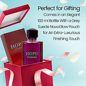NovoGlow Hope Homme for Men - 100ml Eau De Parfum Spray for Men - Spicy Floral & Intense Fragrance Warm Scent Lasts All Day Long Includes Carrying Pouch Gift for Men for All Occasions