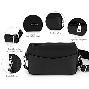 Jackie&Jill Small Crossbody Bags Purses for Women,Cork & Leather Shoulder Handbags with Wide Strap,Top Zipper Camera Bag (Black)