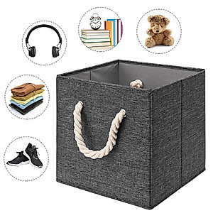 HSDT 10.5 Inch Storage Boxes Fabric Cube Storage Bins Foldable Storage Basket Grey Storage Cube Inserts with Handles Collapsible Orgnizing Bins for Storage Cubes Organizer,Package of 6, Q-ST-60-6