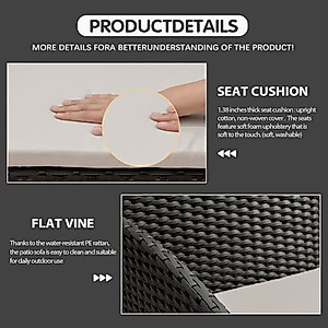 GURLLEU Rattan Sofa Furniture Set, Outdoor Patio Conversation Chair, Loveseat and Tempered Glass Coffee Table, Loveseat for Garden Lawn (Black and White Cushions) (Set 4 Pieces)