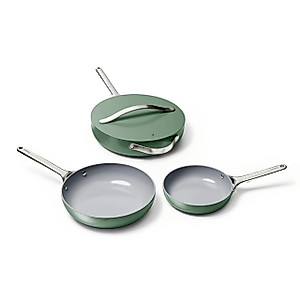 Caraway Fry Pan Trio - Non-Stick Frying Pans (10.5” & 8”) & Non-Stick Saute Pan - Non Toxic, PTFE & PFOA Free - Oven Safe & Compatible with All Stovetops (Gas, Electric & Induction) - Sage