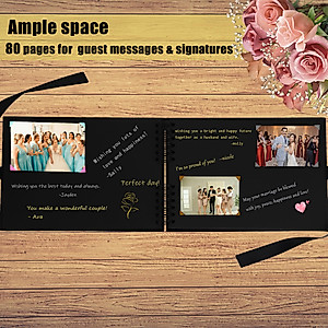 Wedding Guest Book with Ribbon Close for Wedding, Baby Shower, Birthday, Bridal Shower, Graduation Party, Anniversary - 11.2” x 8.3”, 80 Blank Pages Guestbook(Black)