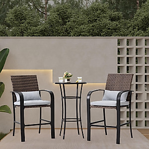 Orweiin Outdoor Bar Table Set for 2,Patio Bar Height Table and Chairs Set with Soft Cushions and Steel Frame,Khaki