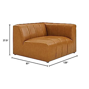 Modway Bartlett Channel Tufted Vegan Leather, 4-Piece with Chaise, Tan-4-Piece