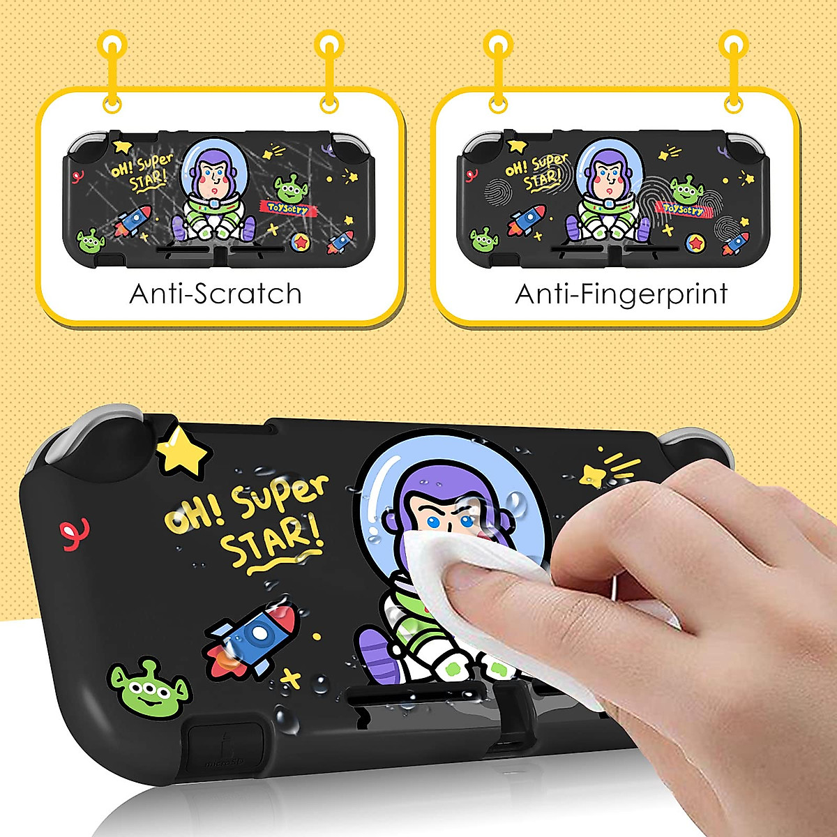 oqpa for Nintendo Switch Lite 2019 Case for Girls Boys Kids PC Cute Kawaii Fun Cartoon Design Cool Slim Protective Cases Hard Shell Cover with Screen Protector Glass for Switch Lite,Buzz