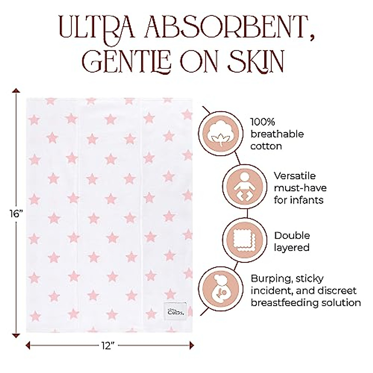 Comfy Cubs Burp Cloths 6 Pack Large 100% Cotton Washcloths Double Layered Absorbent Burping Cloth Extra Absorbent Baby Burp Cloth Extra Soft for Boys and Girls (Pink, Pack of 6)