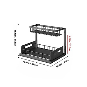 JPSDOWS Under Sink Organizer Storage for Kitchen Cabinet 2 Tier Metal Sliding Pull out Drawer Shelf Basket Organization Rack Multi-purpose for Bathroom Countertop Black