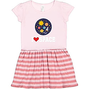 inktastic I Love Space Rocket Ship Toddler Dress 3T Pink with Stripes 336a2