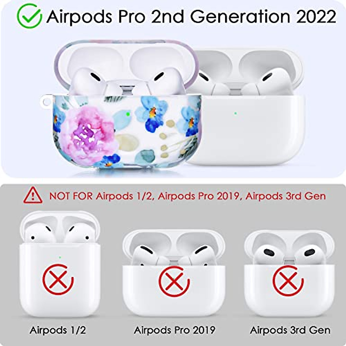 CAGOS for Airpods Pro 2 Case 2022, Clear Cute Floral Airpods Pro 2nd Generation Case Cover with Anti-Lost Lanyard Strap and Keychain for Women Girls Teens, Roses