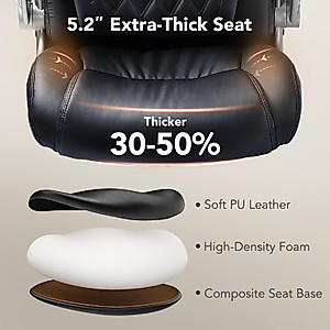 ErGear Executive Office Chair, Posture PU Leather Office Chair with Dynamic Sitting & Stepless Adjustable Lumbar Support, Ergonomic Office Desk Chair with Flip Up Arms Tilt Function, High Back, Black.