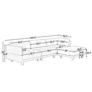 Eafurn 102.4" Convertible Sectional Sofa with Reversible Chaise and Detachable Cushion Back, L Shaped Corner Couch,Comfy Polyester Blend Upholstered Sofa&Couches for Living Room Furniture Sets