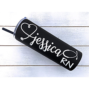 20 oz Personalized Nurse's Stainless Steel Skinny Tumbler with Custom Stethoscope Name by Avito - Includes Straw and Lid - Nurse RN - Nurse Gift