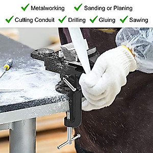 Housolution Universal Table Vise 3 Inch, 360°Swivel Base Bench Clamp Home Vise Clamp-On Vise Repair Tool Portable Work Bench Vise for Woodworking, Cutting Conduit, Drilling, Metalworking - Black