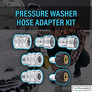 MTM Hydro Stainless Steel Pressure Washer 7-piece Hose Adapter Kit for use with Foam Cannons, Pressure Washers and Hoses