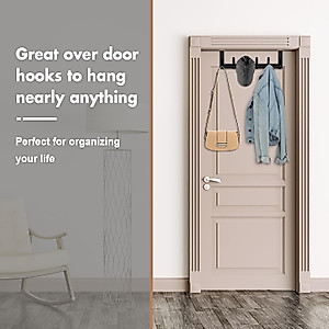 TEELLA Over The Door Hooks, 12 Hooks Over The Door Hanger Hook, 15.5" L x 4.5" H Over Door Hook, Over Door Towel Rack Coat Rack, Door Hooks for Hanging, Black