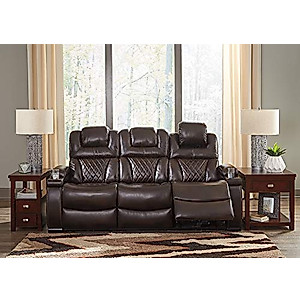 Signature Design by Ashley Warnerton Faux Leather Power Reclining Sofa with Adjustable Headrest, Brown