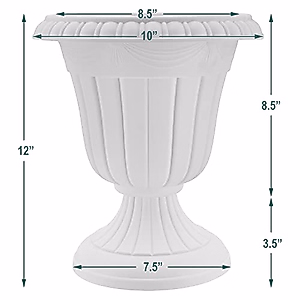 Arcadia Garden Products PL20BK Classic Traditional Plastic Urn Planter Indoor/Outdoor, 10" x 12", Black