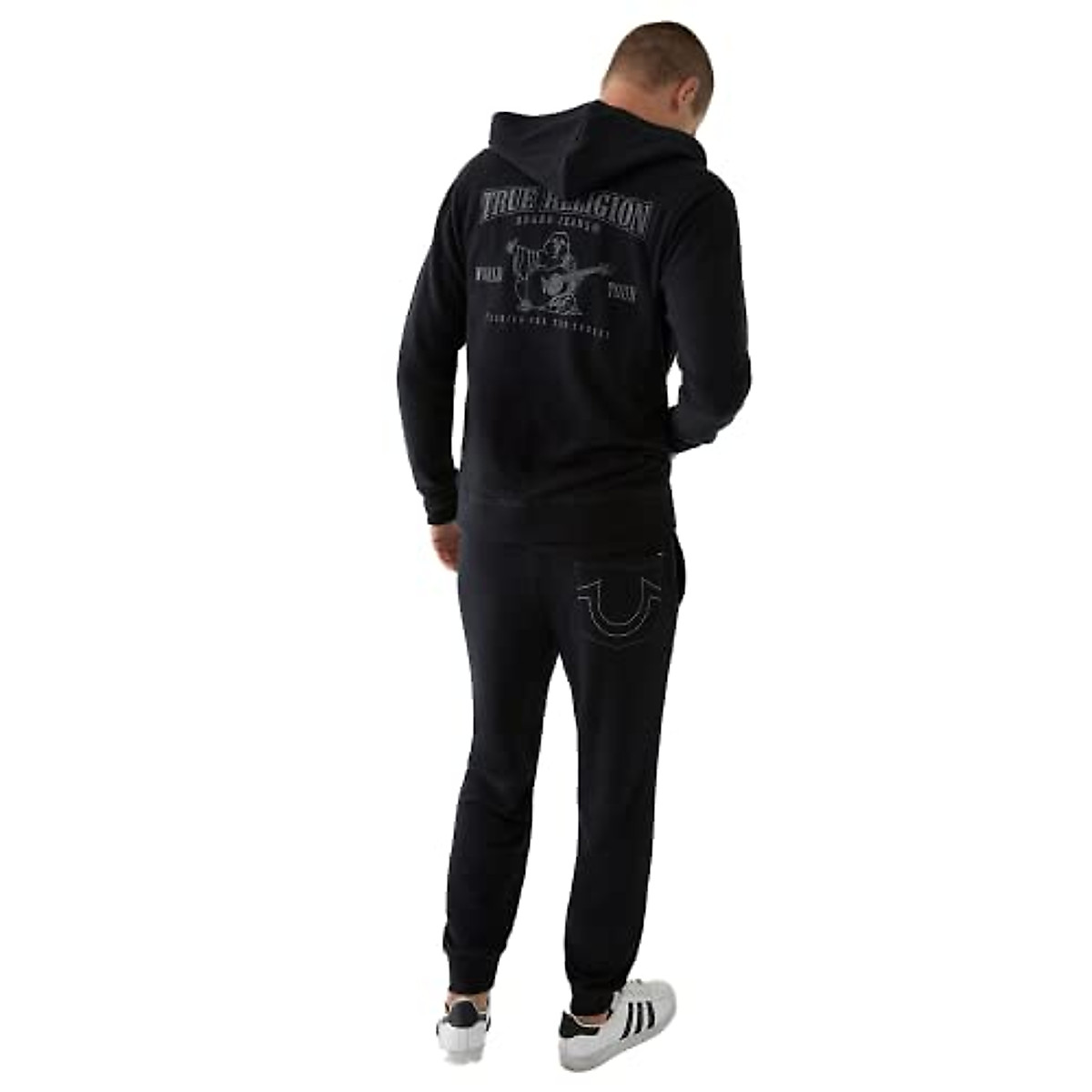 True Religion Men's Buddha Logo Zip Hoodie Sweatshirt, Black, XL