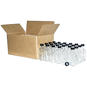 GlassBottleOutlet (Pack of 24) 4 oz. Clear Boston Round with Black Poly Cone Cap