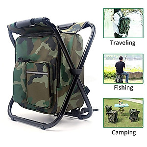 HisweetH Backpack Chair Foleable Camping Fishing Stool with Cooler Insulated Bags Multifunction Hunting Backpack Chair Stool for Outdoor Hiking Ice Fishing(Camouflage)
