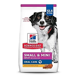 Hill's Science Diet Oral Care, Adult 1-6, Small & Mini Breeds Plaque & Tartar Buildup Support, Dry Dog Food, Chicken, Rice, & Barley, 12.5 lb Bag